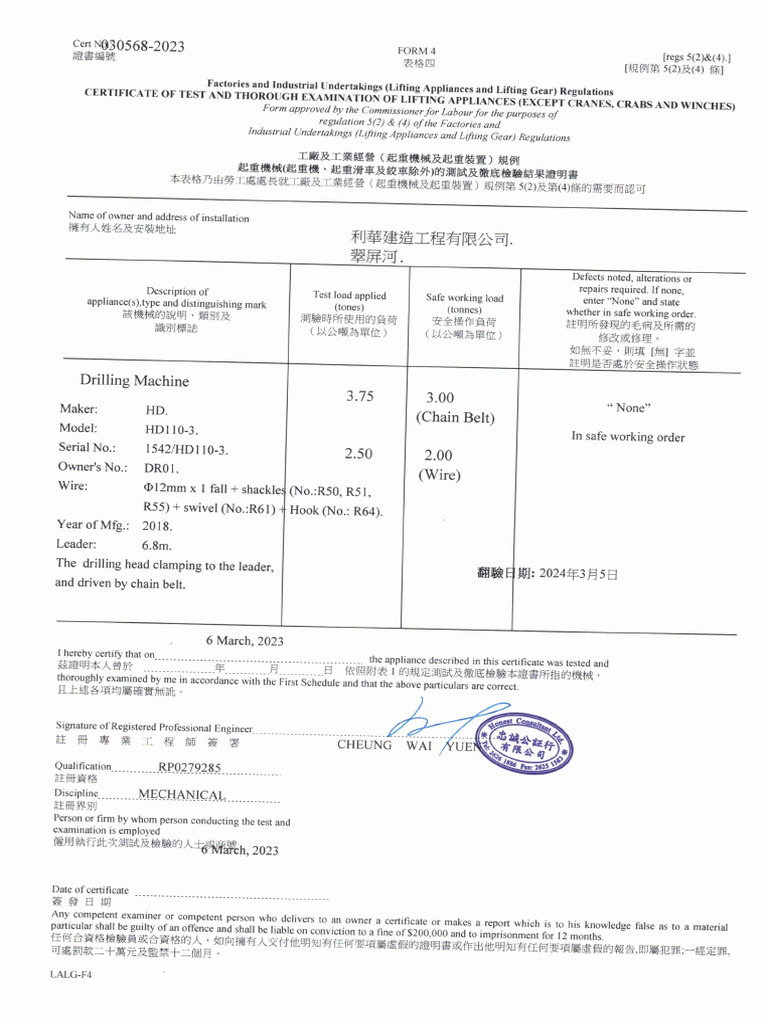 HD110-3, 1542-Drilling Machine, DR01, 5-3-2024 | PDF