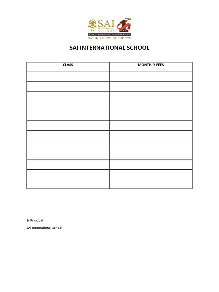 SAI International School Fee Structure 2021-22 | PDF