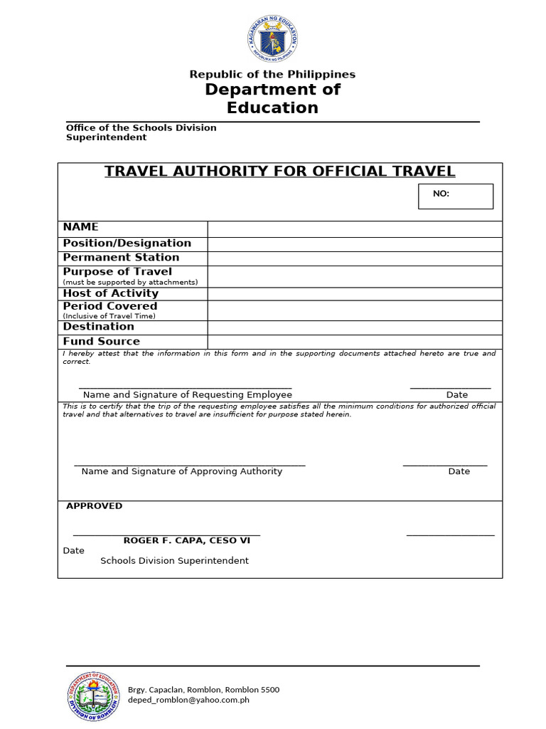 New Travel Order Form 1 | PDF