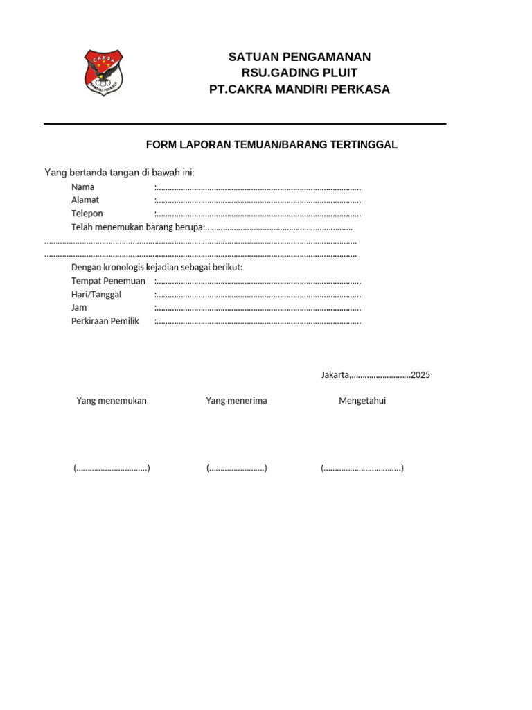 Form Laporan Temuan Barang Tertinggal | PDF