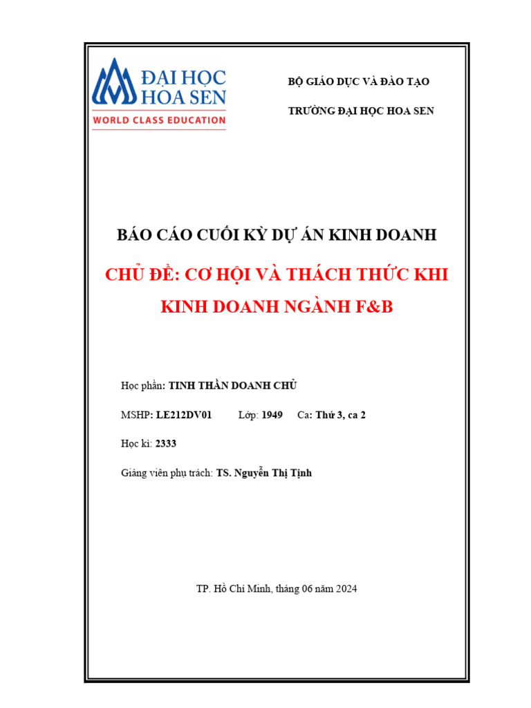 TTDC - 1949 - Nhóm 1 - Báo Cáo Đề Án Kinh Doanh | PDF