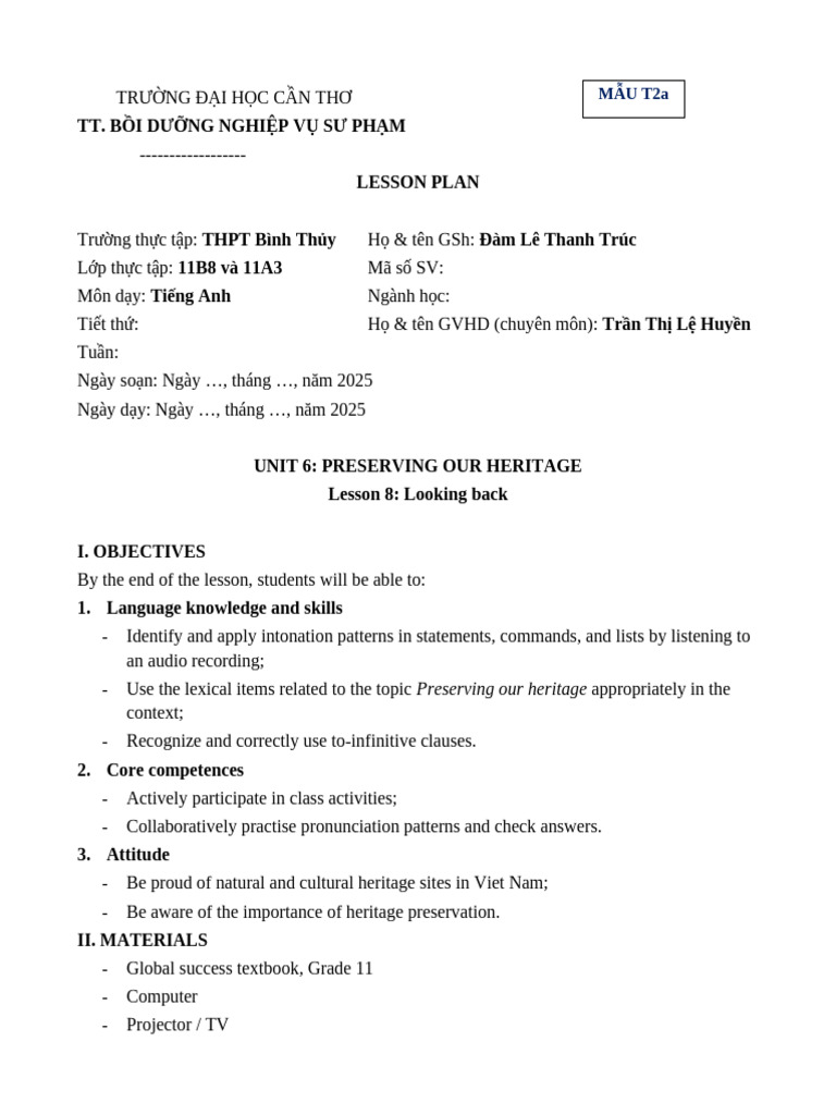 Lesson Plan - U6 - Looking Back | PDF | Human Communication | Linguistics