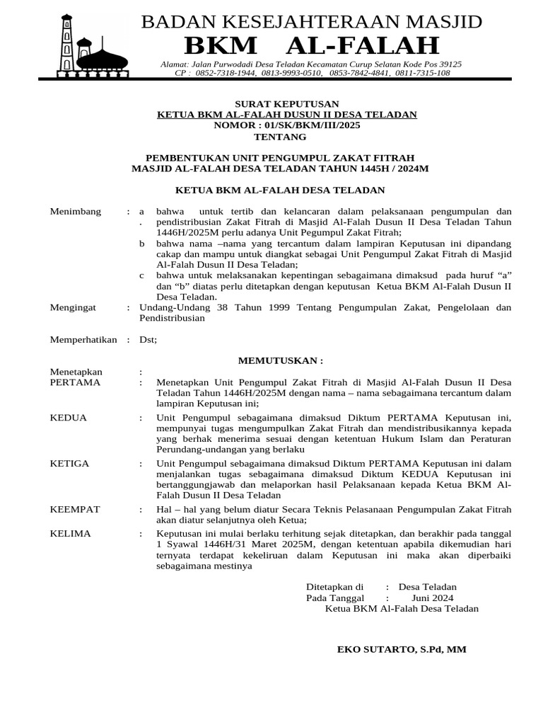 Pembentukan Unit Zakat Fitrah 2025 | PDF