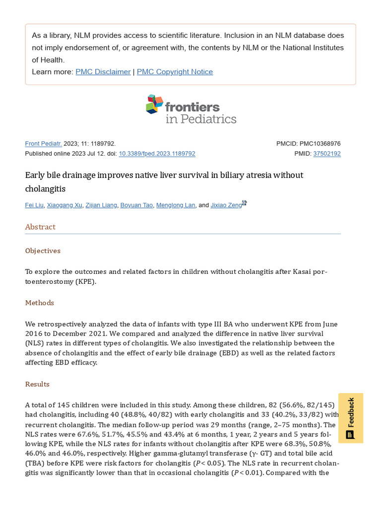 Early bile drainage improves native liver survival in biliary atresia ...