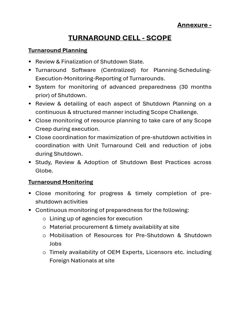 Turnaround Cell: Planning & Monitoring Guide | PDF