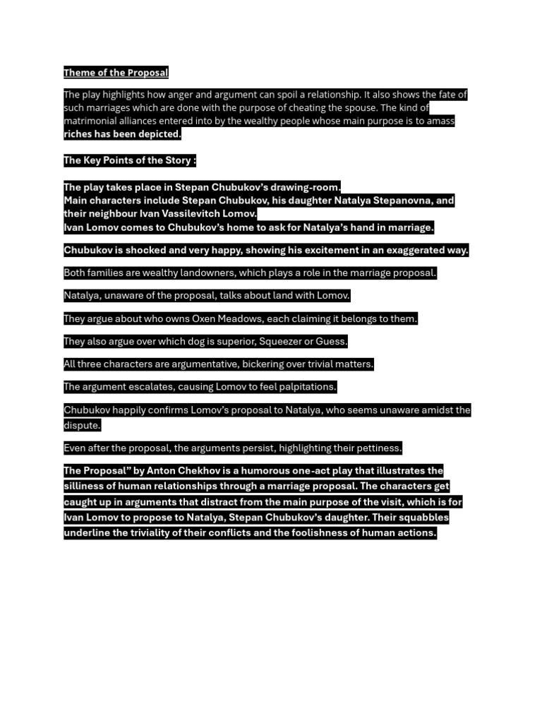 The Proposal (Play) Summary & Theme | PDF