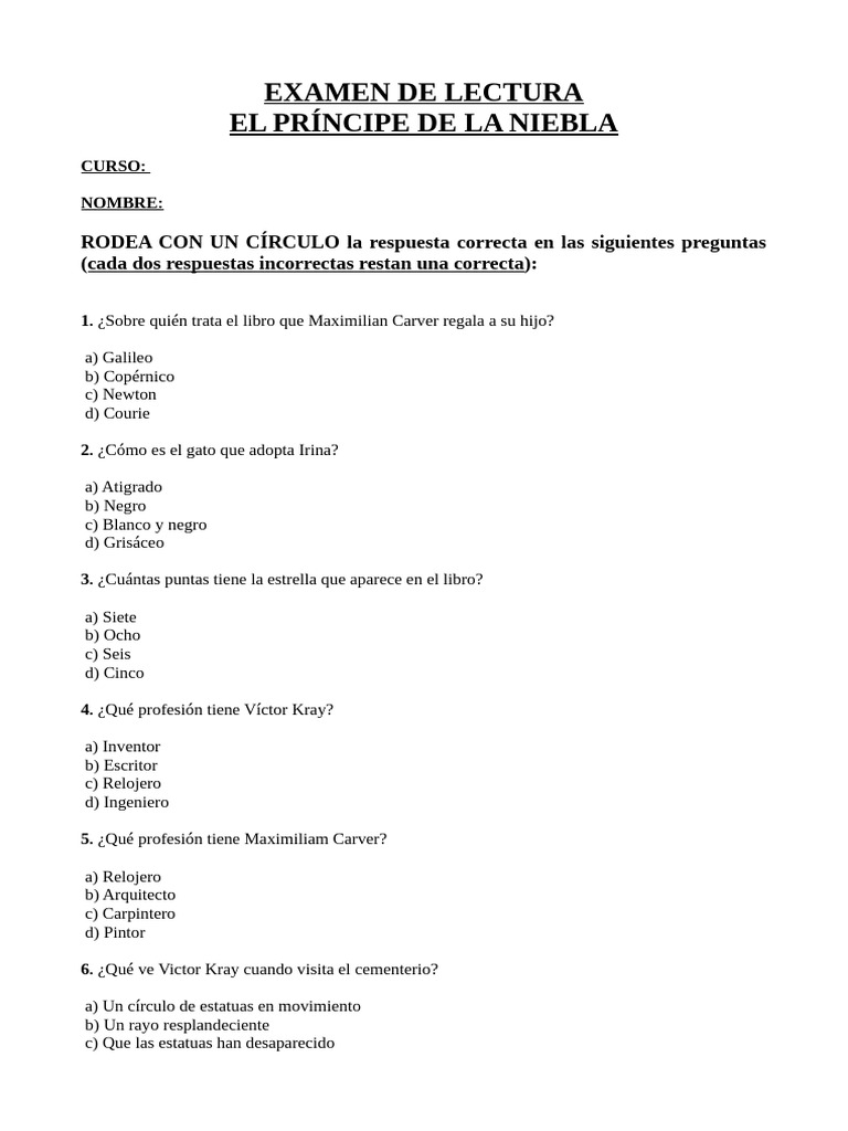 Examen Del Príncipe de La Niebla | PDF