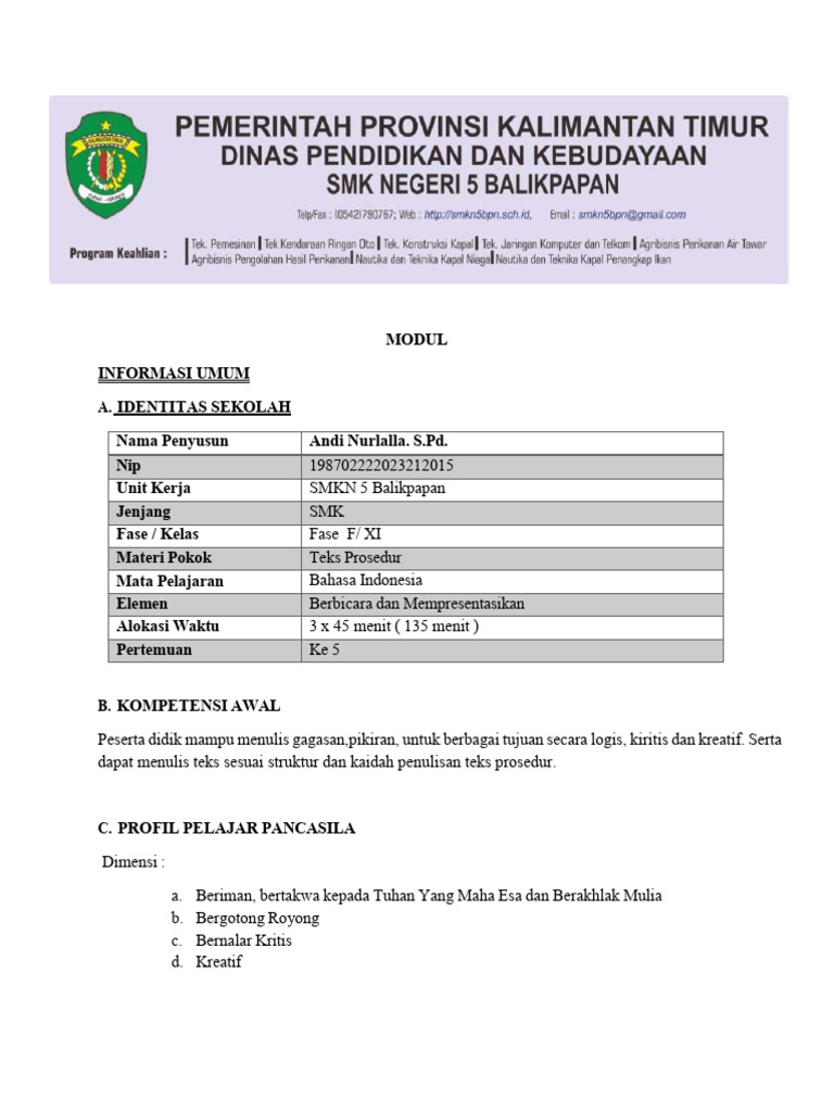 MODUL AJAR TEKS PROSEDUR Lalla | PDF