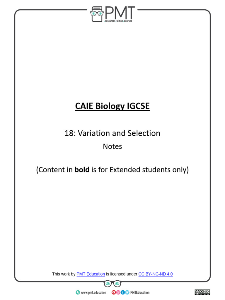 Summary Notes - Topic 18 Variation and Selection - CAIE Biology IGCSE ...
