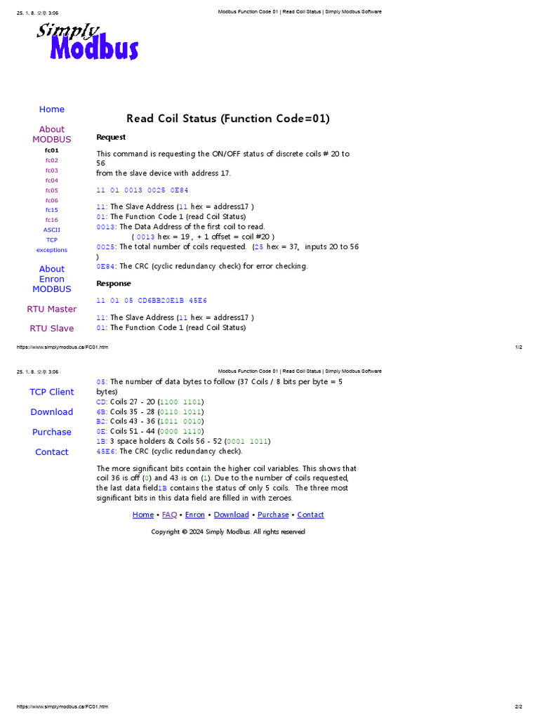 Modbus Function Code 01 - Read Coil Status - Simply Modbus Software | PDF | Network Protocols ...