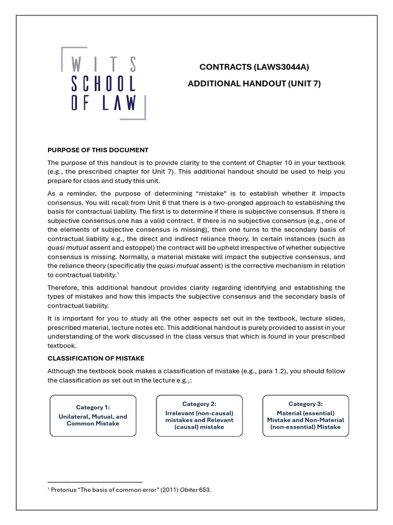 Unit 7 - Additional Handout | PDF | Contract Law | Civil Law (Legal System)