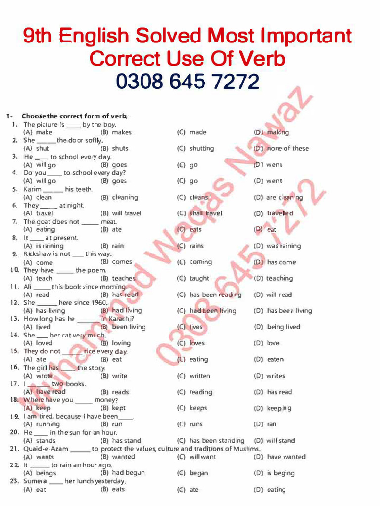 9th-Correct Verb Prepositions | PDF | Syntax | Linguistic Morphology