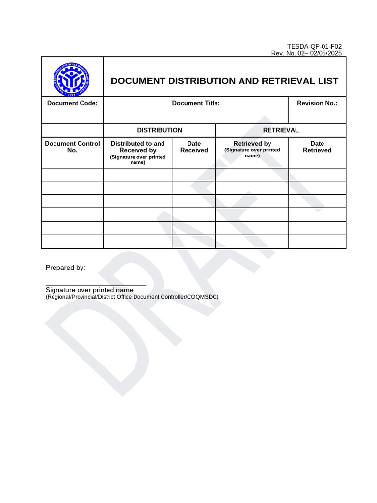 TESDA-QP-01-F02 Revision No. 02 02.05.2025 Document Distribution and ...