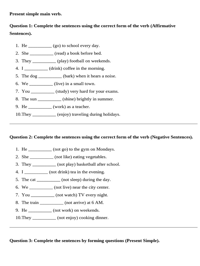 Present Simple Main Verb | PDF | Question