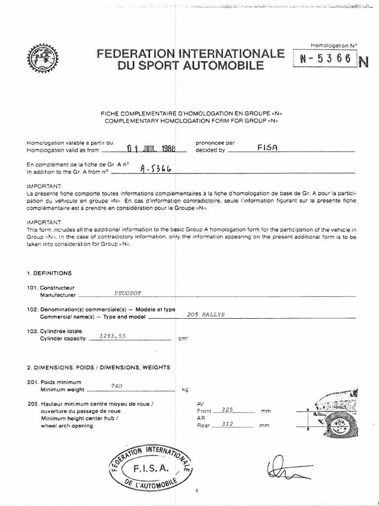 205rallye Fiche Homologation | PDF