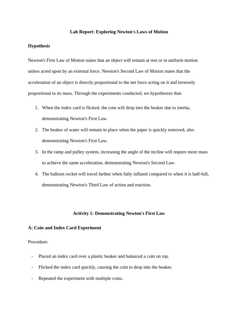 Newton's Laws of Motion Lab Report | PDF | Force | Newton's Laws Of Motion