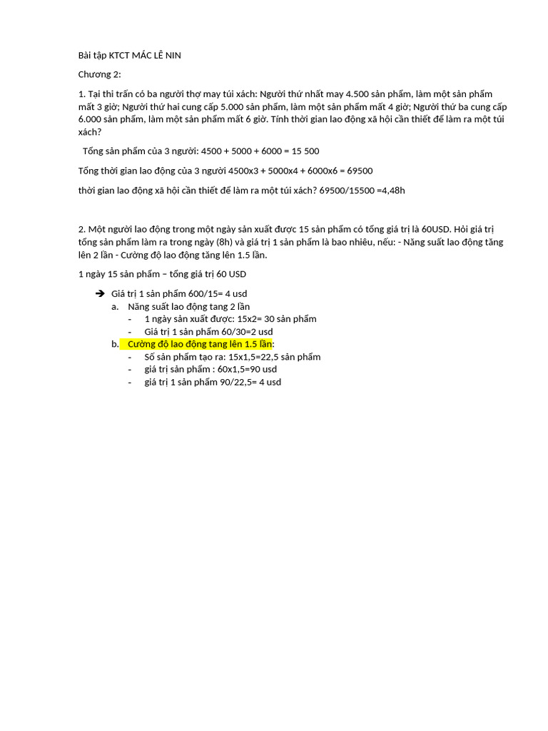 Bài Tập Ktct Mác Lê Nin | PDF