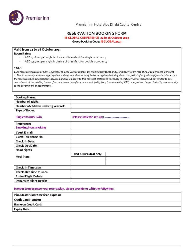Premier Inn Booking Form en | PDF | Credit Card | United Arab Emirates