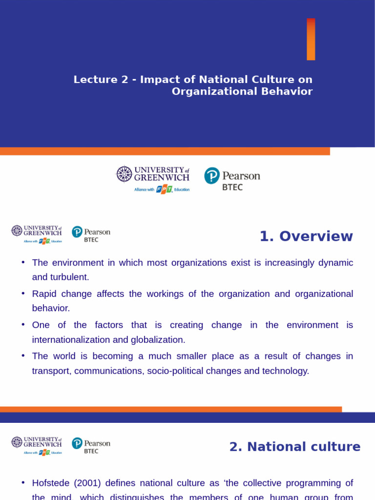 Lecture 2 - Impact of National Culture On Organisational Behaviour ...
