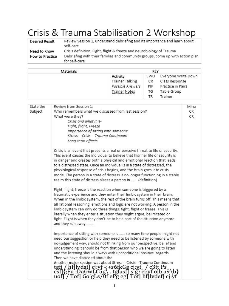 Crisis & Trauma Stabilisation Workshop 2 | PDF | Psychological Trauma ...
