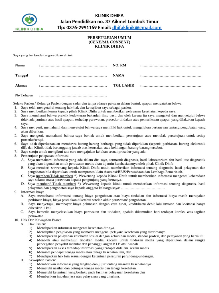 (Terbaru) PERSETUJUAN UMUM (General Consent) | PDF
