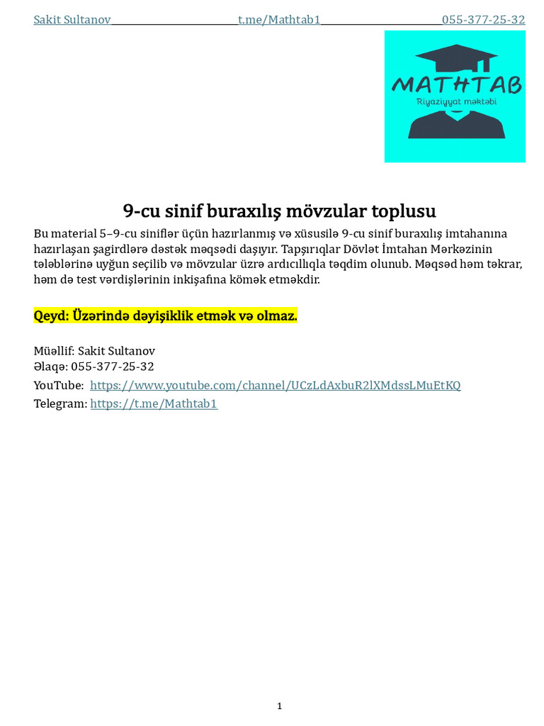 9 Cu Sinif Buraxılış Mövzular Toplusu | PDF