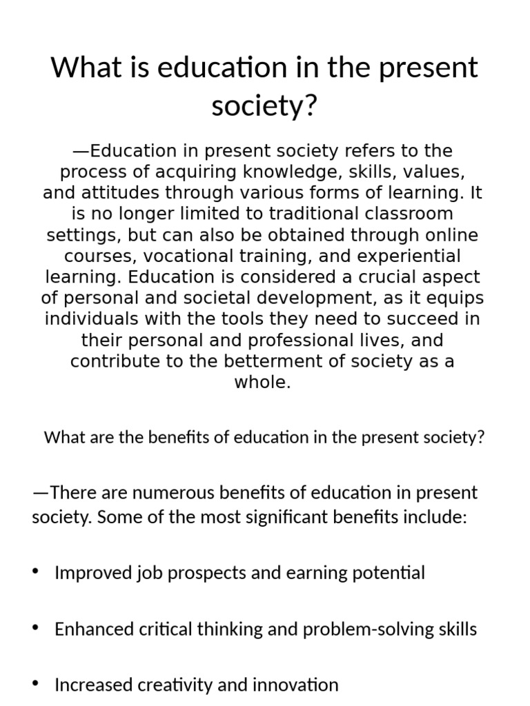 What Is Education in The Present Society | PDF | Economic Inequality ...