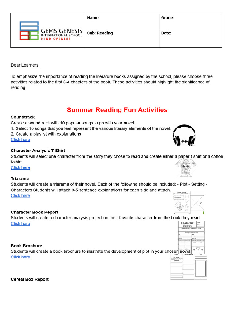 Summer Reading Fun Activities PDF | PDF