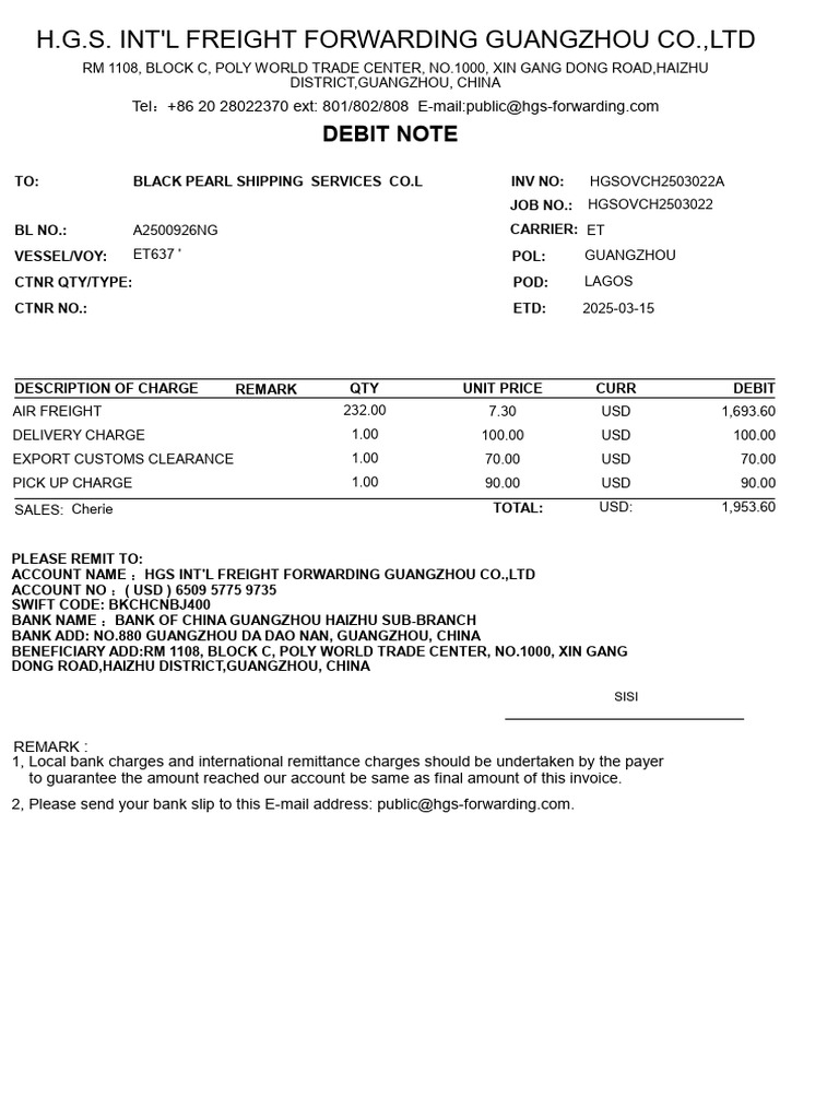 Nigeria Air Shipment-Debit Note | PDF