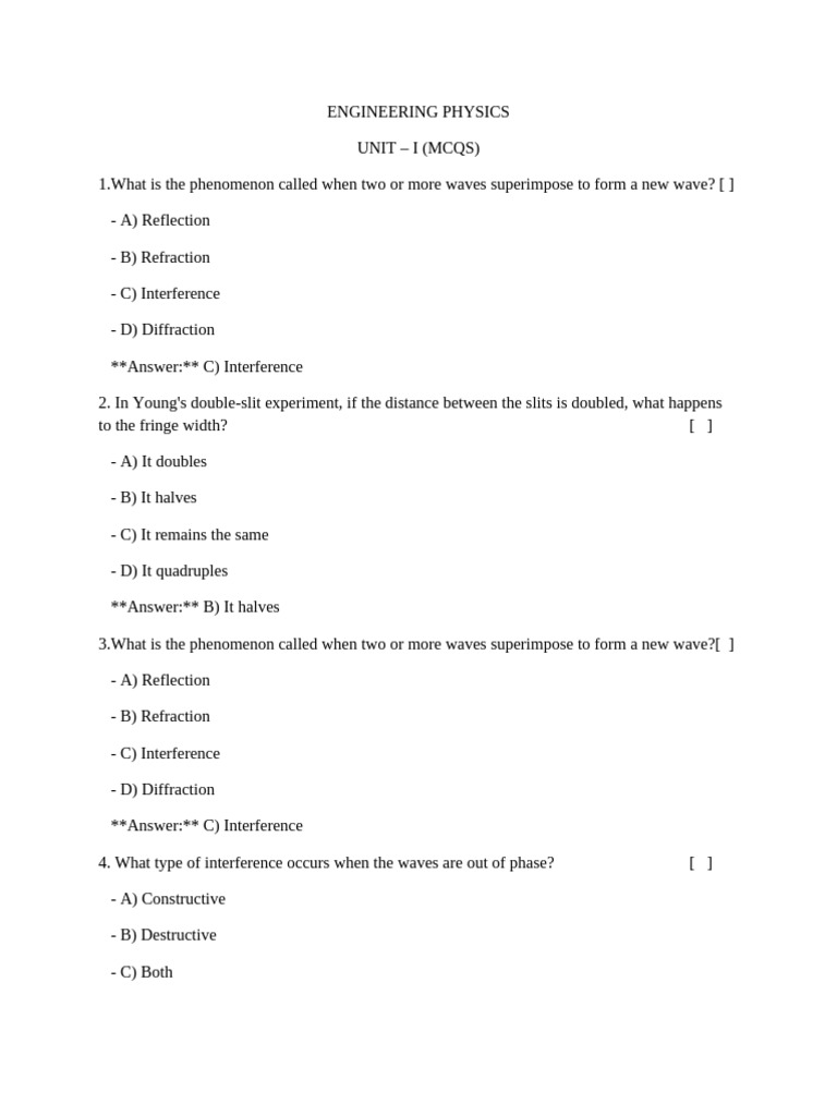 I-I Ep Mid-1 Unit-I Mcqs | PDF | Diffraction | Polarization (Waves)