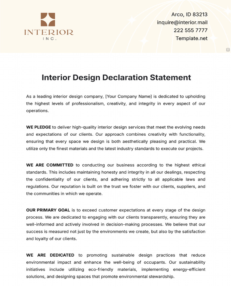 Interior Design Declaration Statement Template | PDF