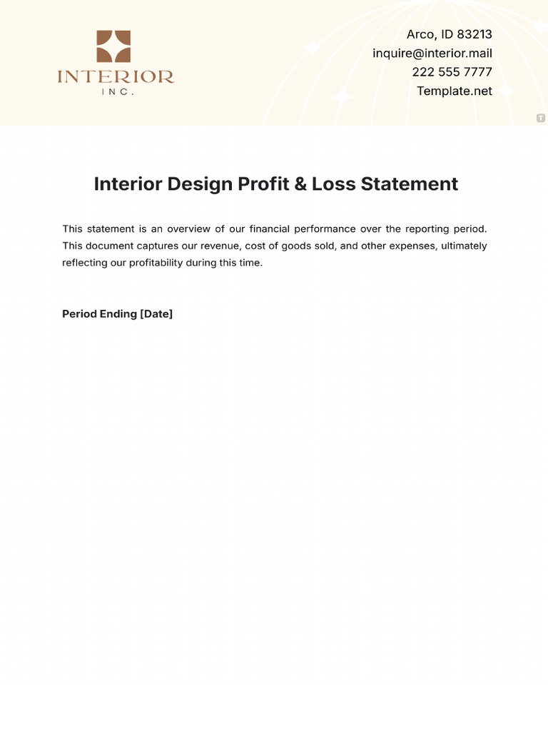 Interior Design Profit & Loss Statement Template | PDF