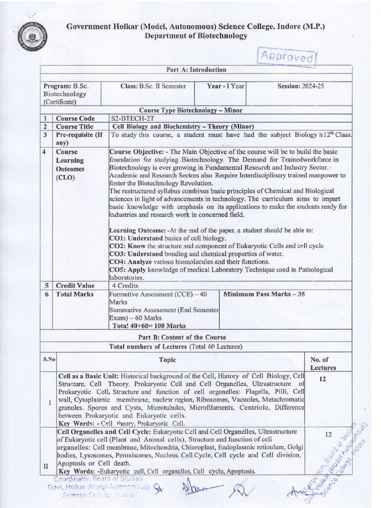 BSC Ii Sem Syllabus Minor Biotechnology 2024-2025 | PDF