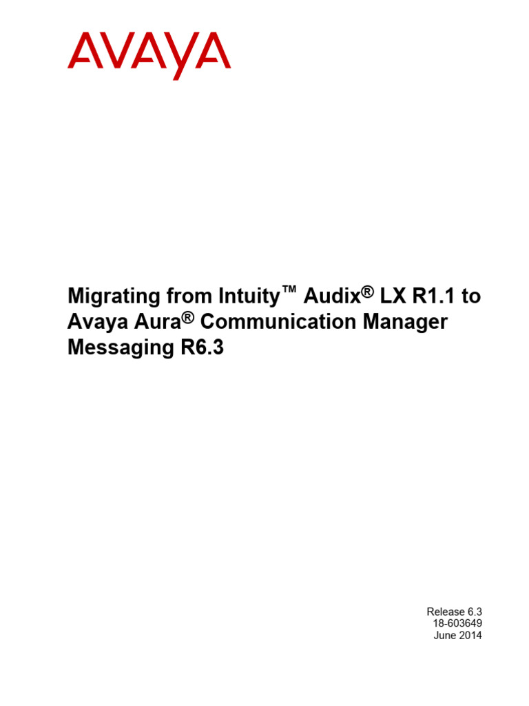 Migrating From Intuity Audix LX R1.1 To Avaya Aura Communication Manager Messaging R6.3 | PDF ...