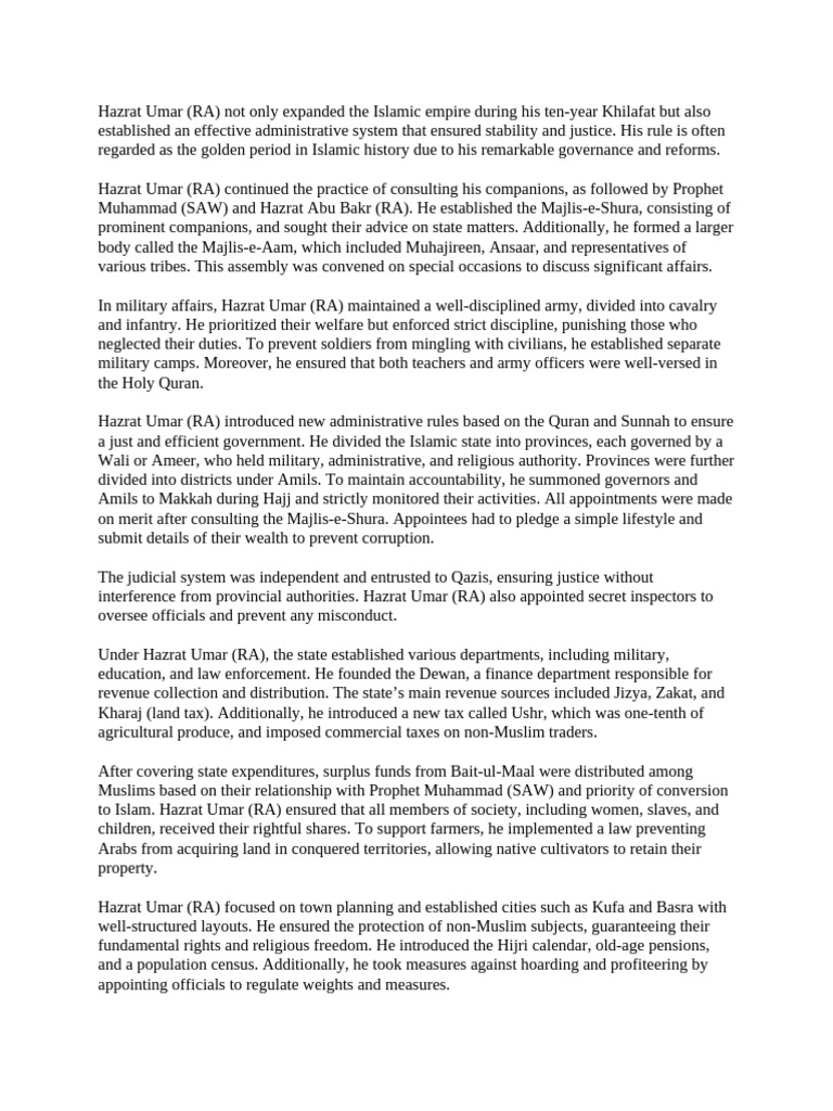 Hazrat Umar Administratie Polices | PDF | Umar | Muhammad