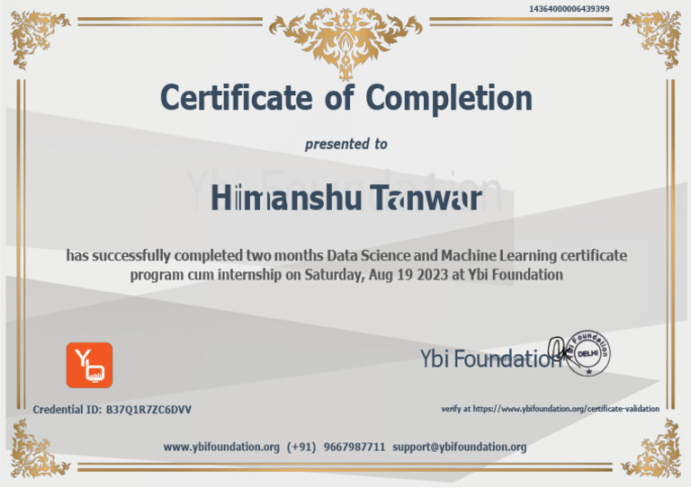 Data Science and Machine Learning Pro+ Certificate Cum Internship | PDF