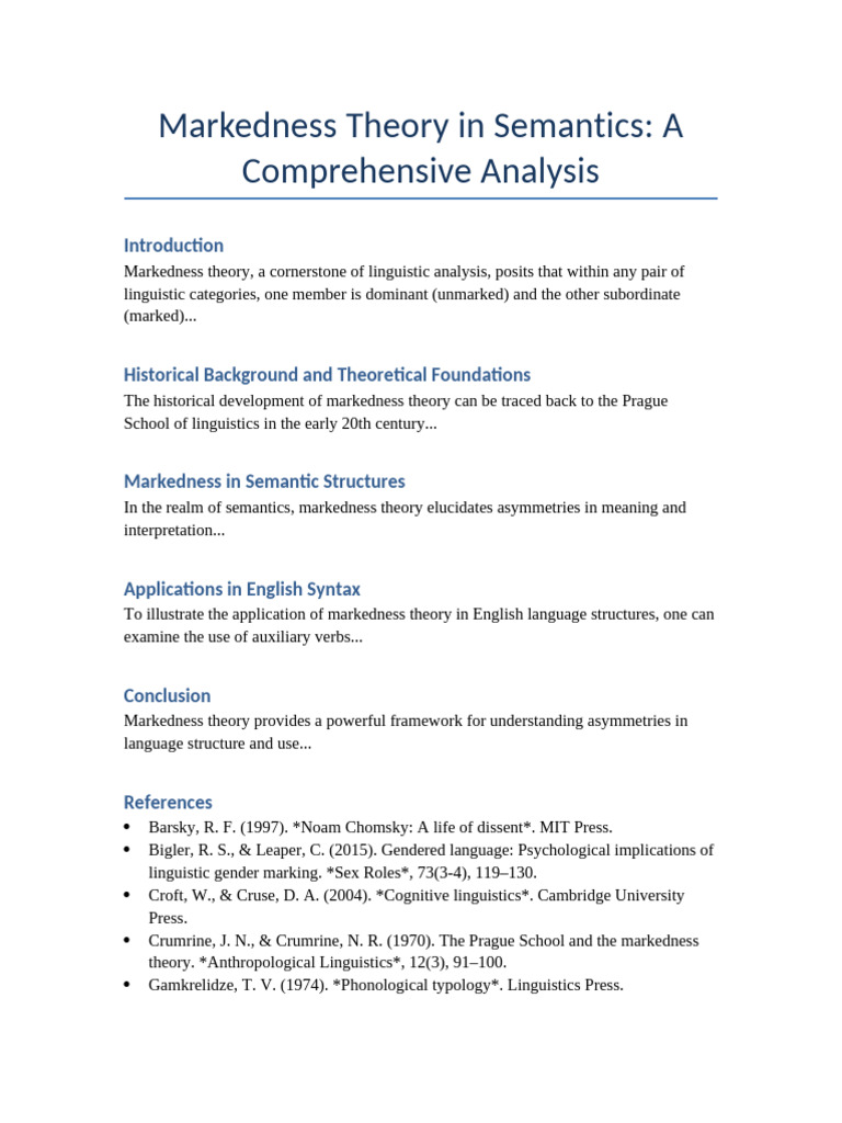 Markedness Theory Semantics | PDF