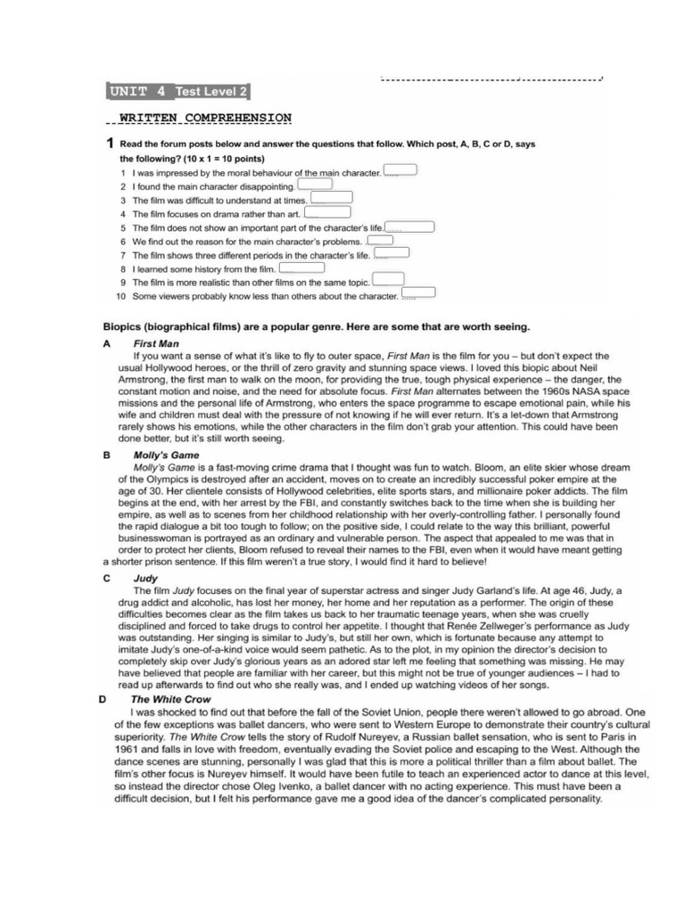 Written Comprehension Mindset 1 Unit 4 Level 2 | PDF