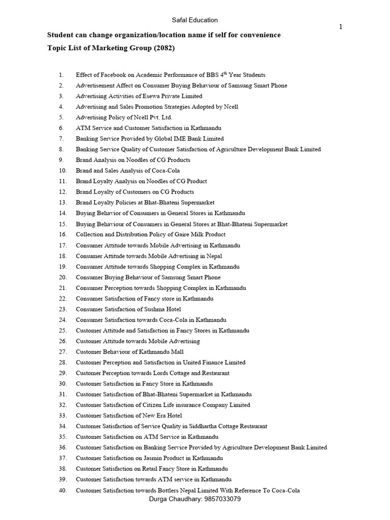 BBS 4th Year Marketing Project Topics | PDF | Consumer Behaviour | Behavior