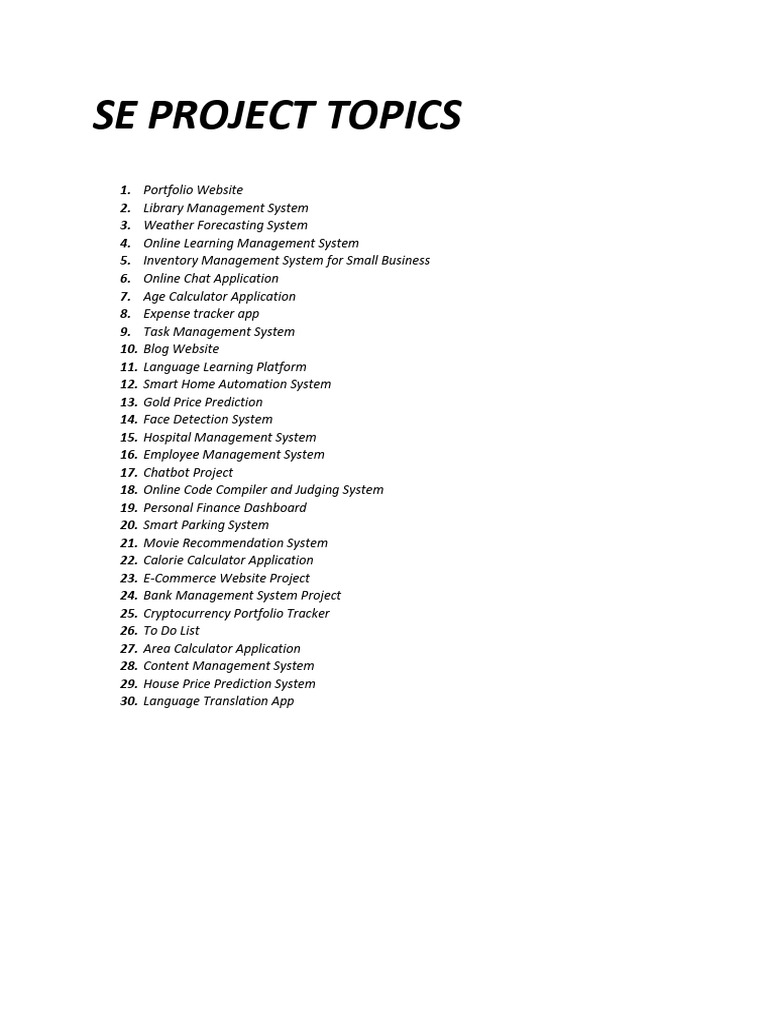SE PROJECT TOPICS | PDF