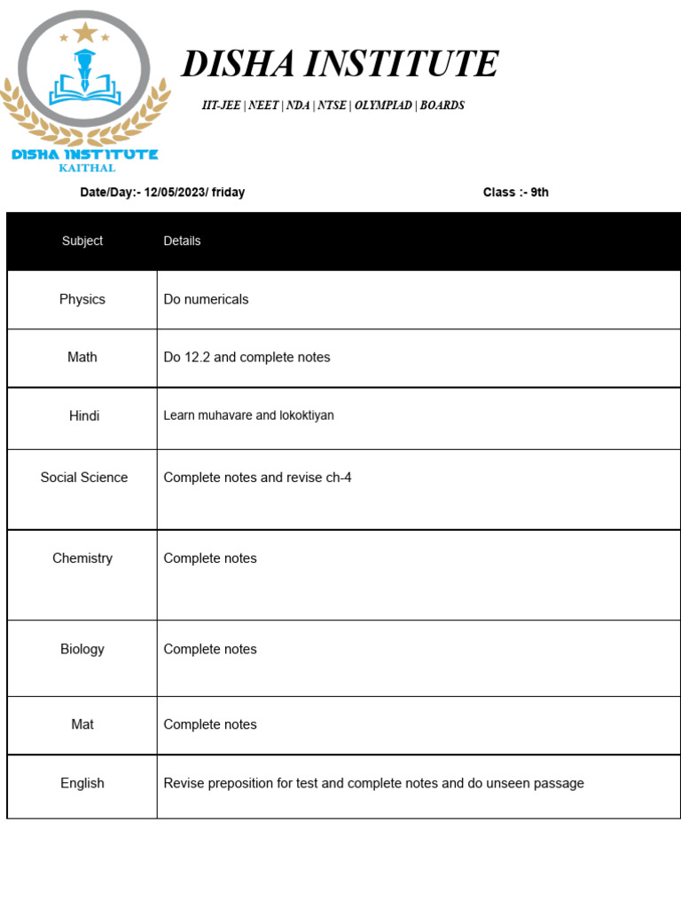 HW Class 9th Friday PDF | PDF