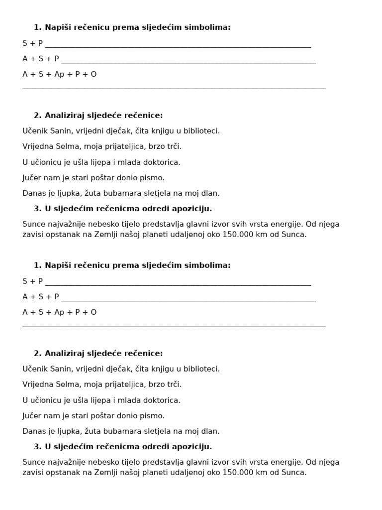 Služba Riječi U Rečenici - Nastavni Listić | PDF