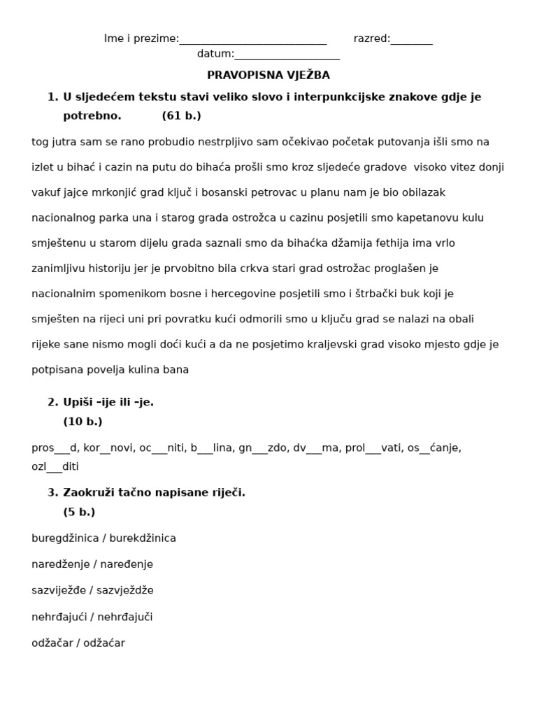Pravopisna Vježba | PDF