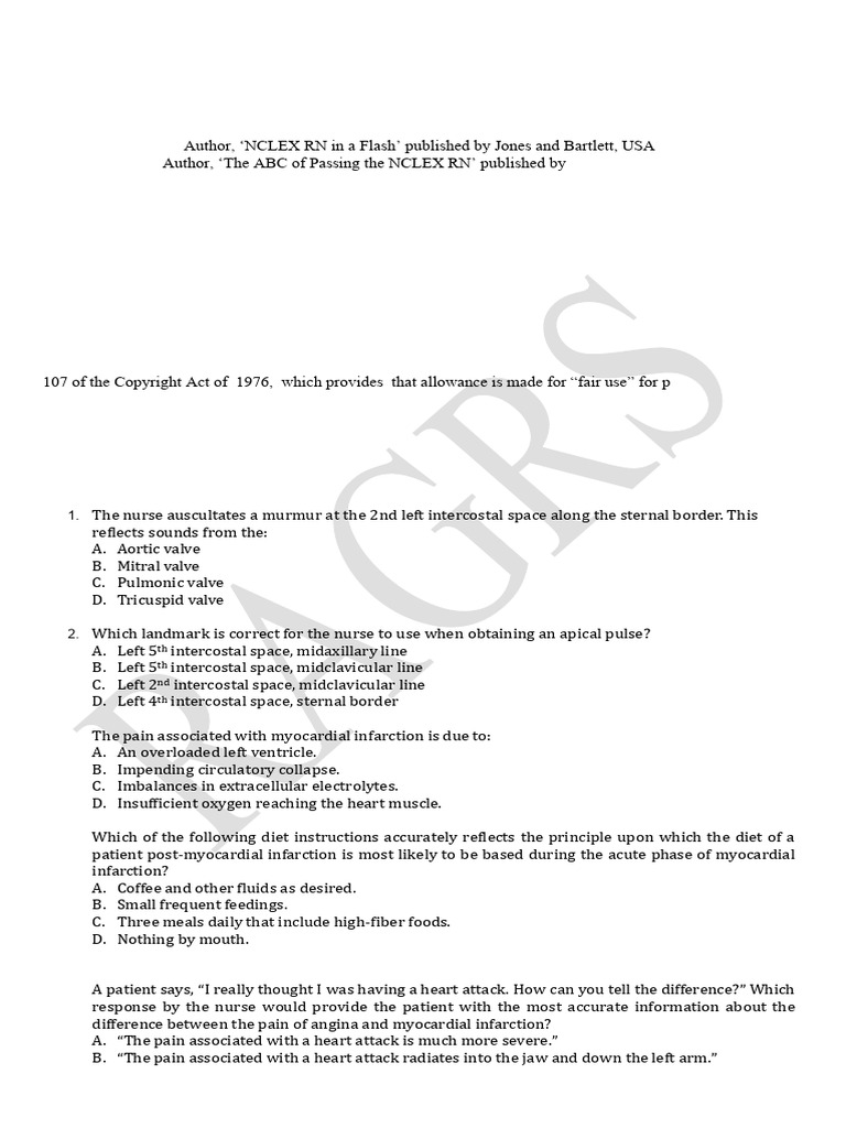 NLE Cardio Pre-Test Questions | PDF | Myocardial Infarction | Heart