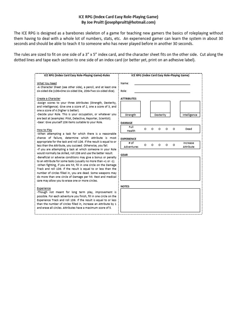 ICE RPG: Quick Start Character Sheet | PDF | Role Playing Games ...