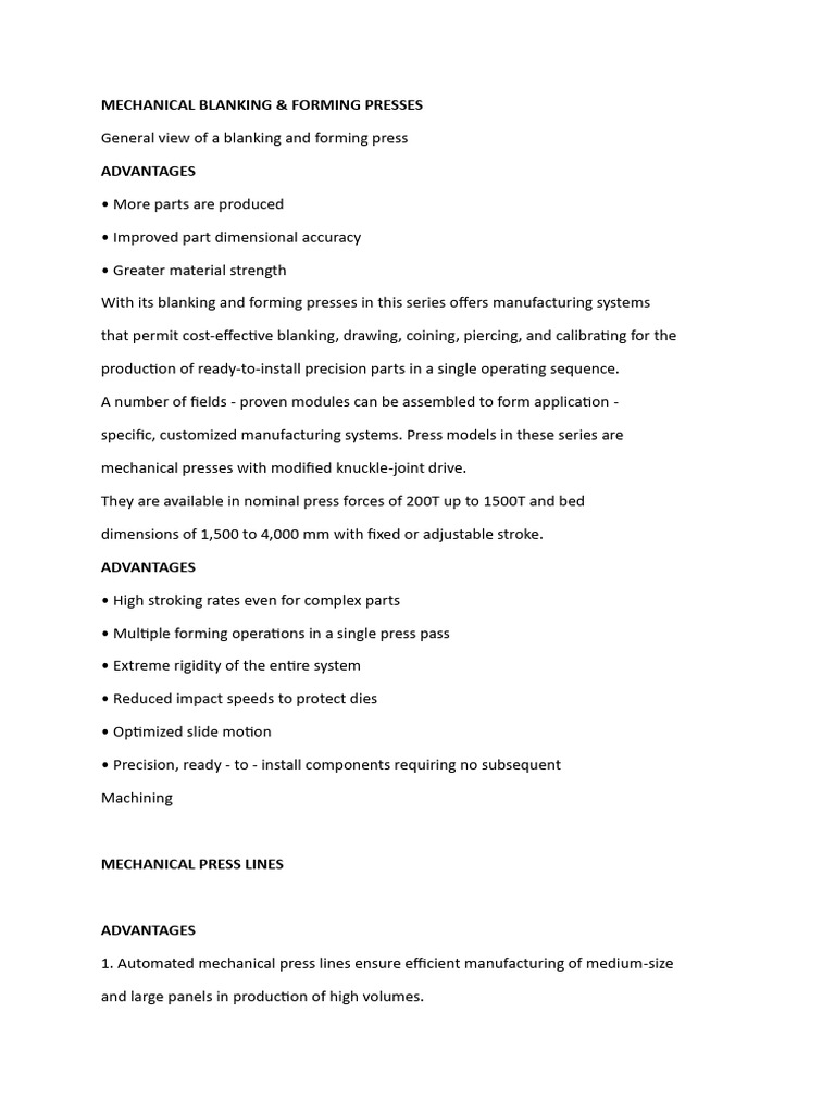 Mechanical Blanking & Forming Presses | PDF