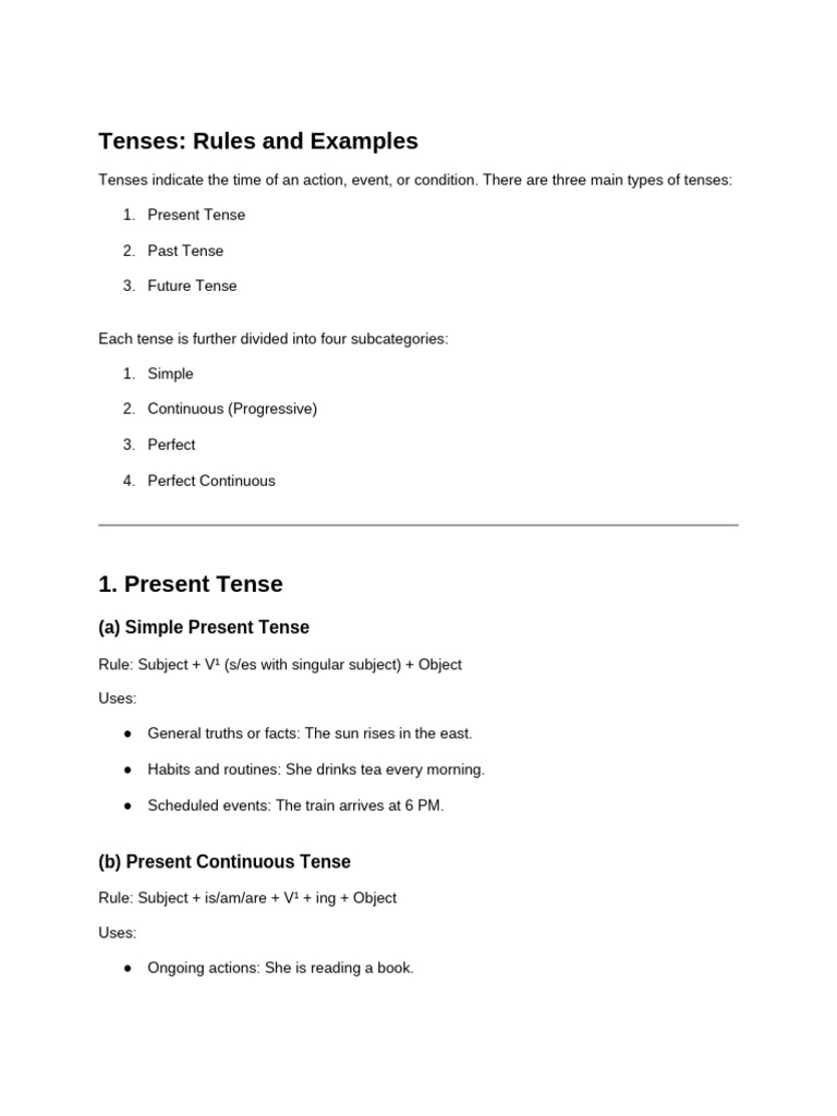 Understanding English Tenses and Examples | PDF | Grammatical Tense ...