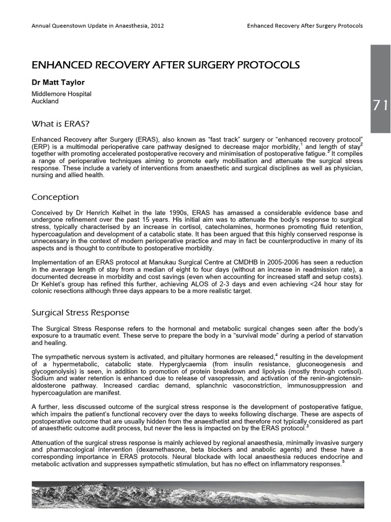 ERAS Protocols for Enhanced Recovery Surgery | PDF | Surgery | Anesthesia