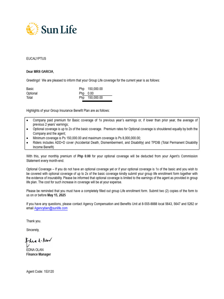 Sun Life Group Life Insurance Details | PDF