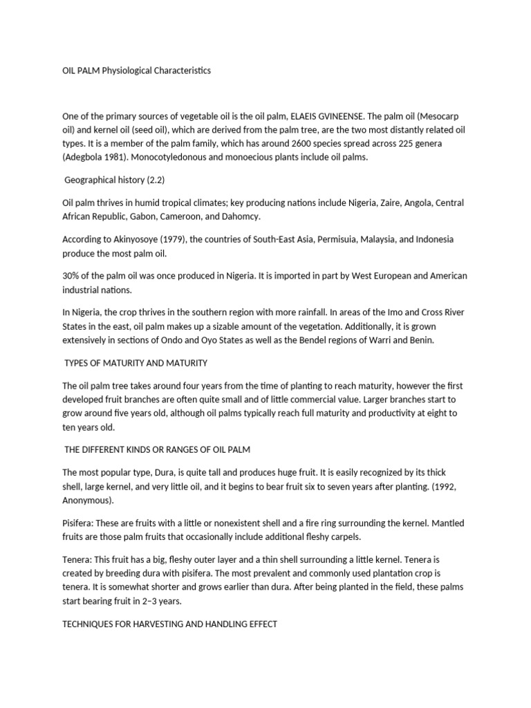 OIL PALM Physio - My Write Up | PDF | Fruit | Arecaceae